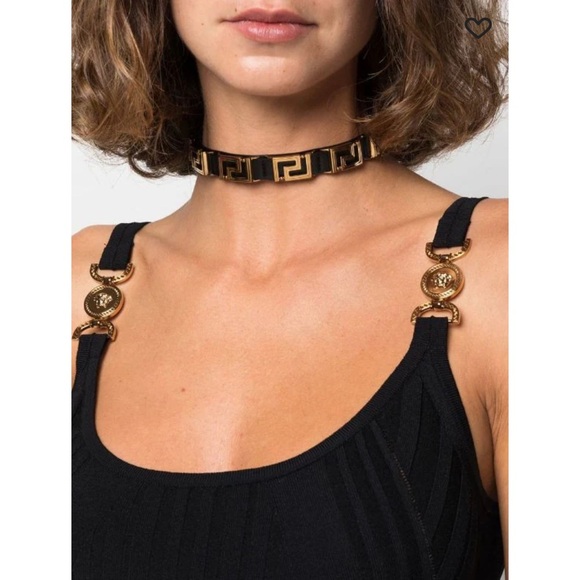 Versace | Jewelry | Sale Versace Metal Leather Choker Necklace | Poshmark